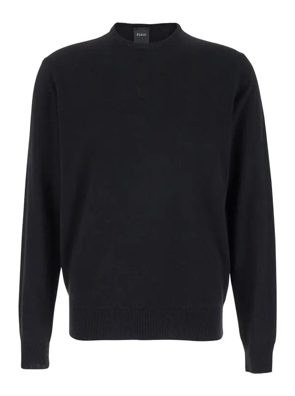 LEPLAIN Merino Wool Silk Cashmere Crew Neck Sweater With Ribbed Cuffs & Hem