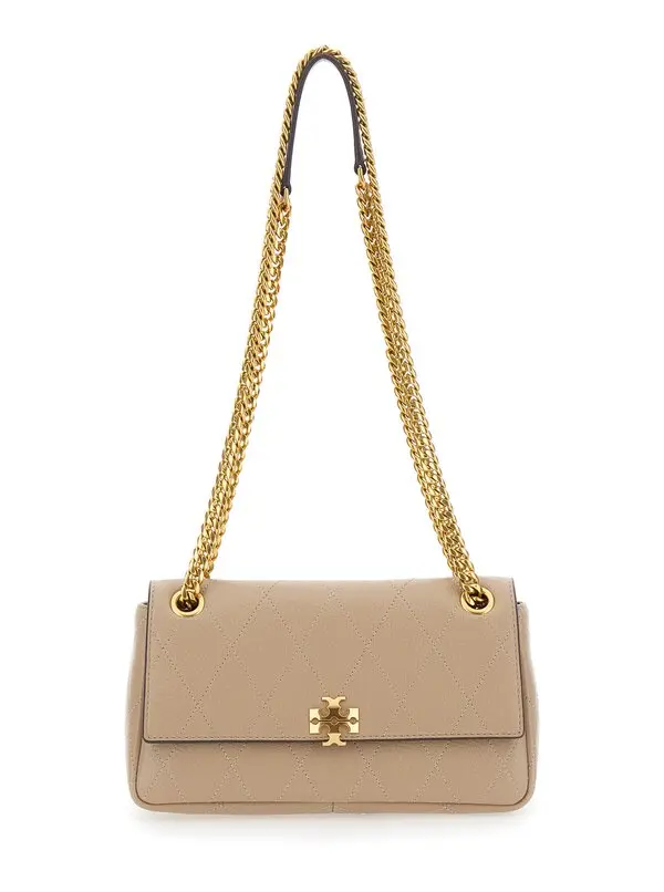 Tory Burch Charlie Quilted Suede Mini Crossbody Handbag With Chain Strap And Logo Plate