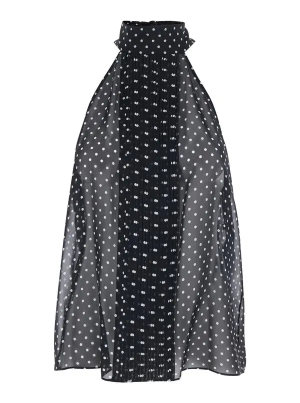 TOM FORD Sleeveless Halterneck Silk Top With All-over Polka Dot Motif And Oversized Back Bow