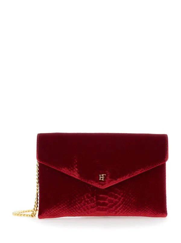 Elisabetta Franchi Mini Velvet Pouch Handbag With Zip Closure & Logo Patch