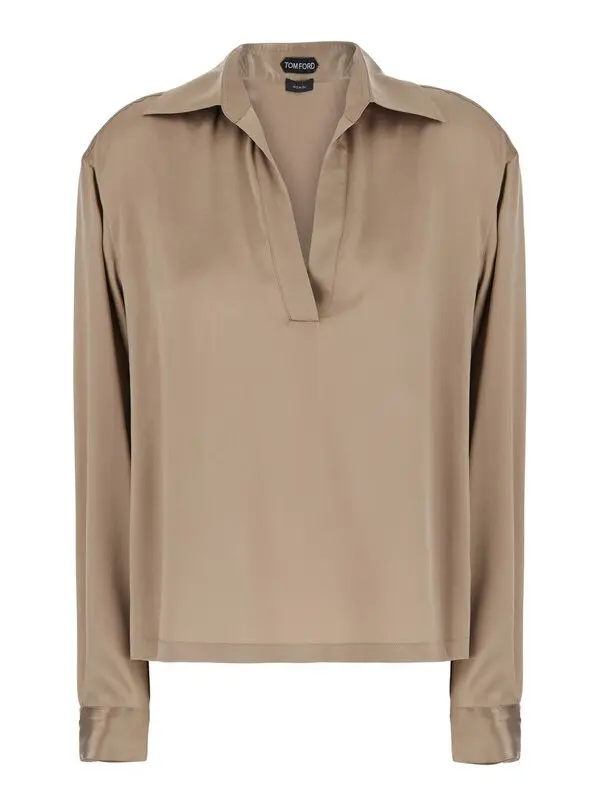 TOM FORD Silk V-neck Shirt With Wide Collar And Relaxed Fit