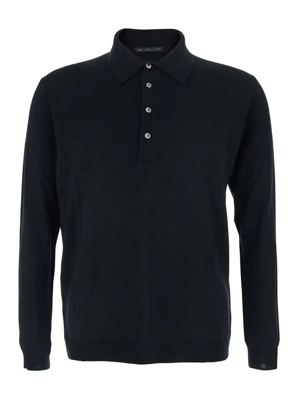 LOW BRAND Low-profile Polo Collar Wool Sweater With Button Front