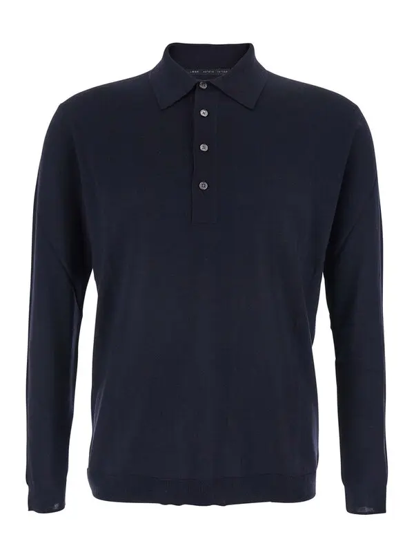 LOW BRAND Wool Polo-collar Button Sweater With Ribbed Trims