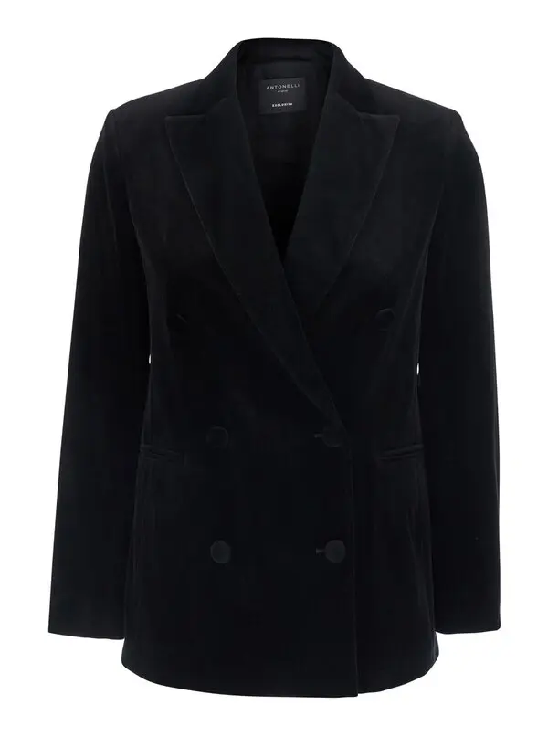 Antonelli Firenze Velvet Double-breasted Blazer Jacket With Notched Lapels And Side Pockets