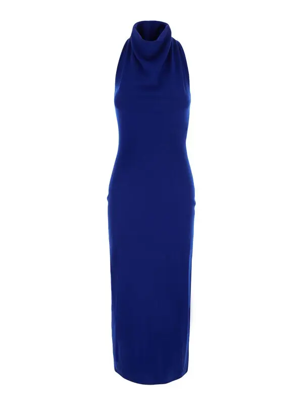 Givenchy Long Wool Dress With Front Draping And Deep Neckline