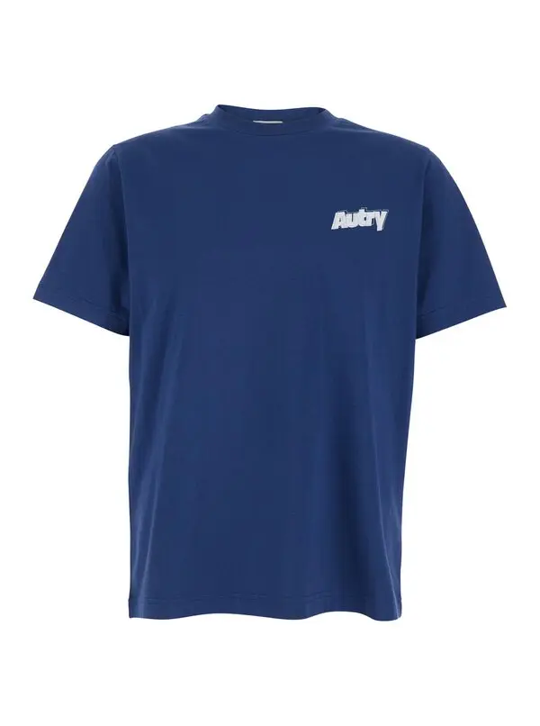 AUTRY Cotton Crew Neck T-shirt With Raised Collar And Front Logo