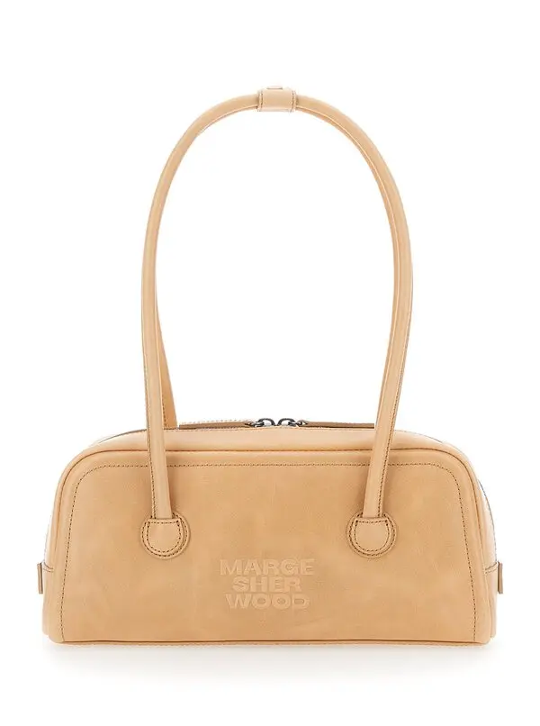 MARGESHERWOOD Soft Boston Shoulder Handbag With Leather Details, 40 Cm X 25 Cm X 15 Cm - Beige