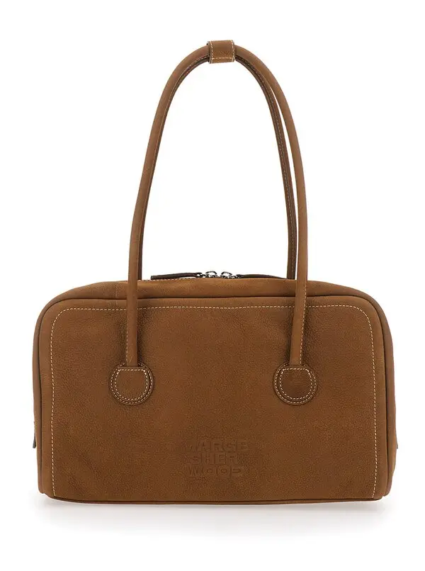 MARGESHERWOOD Soft Boston Mini Shoulder Handbag With Logo Lettering On Front, Leather
