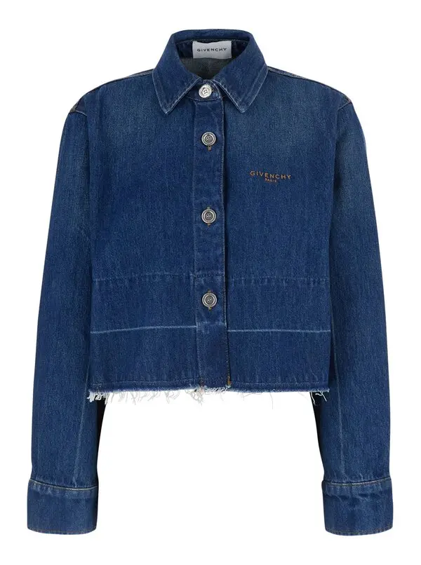 Givenchy Denim Jacket With Classic Collar And Logo Lettering