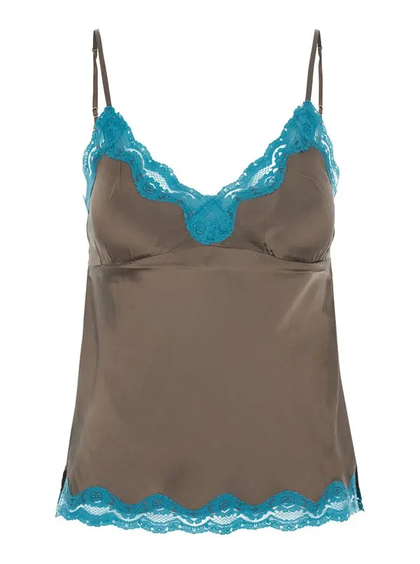 Gold Hawk Lace-trim Spaghetti Strap V-neck Top