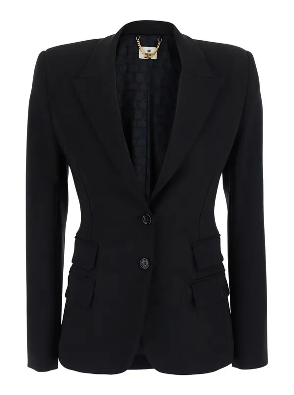 Elisabetta Franchi Single-breasted Blazer Jacket With Peak Revers - Black