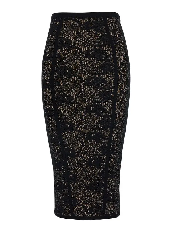 Elisabetta Franchi All-over Lace Embroidered Midi Skirt With Elasticated Waist