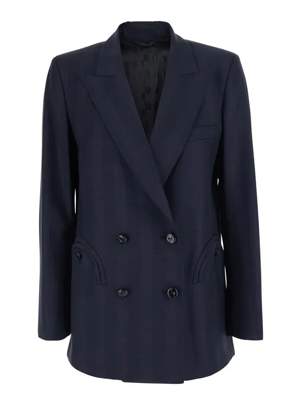 BLAZÉ MILANO Aramis Double-breasted Wool Jacket With Peak Revers And All-over Check Motif - Blu