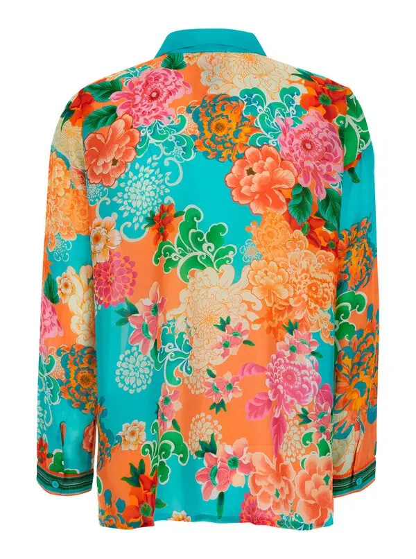 Johnny Was Audrey Button-up Shirt With Classic Collar And All-over Floral Silk