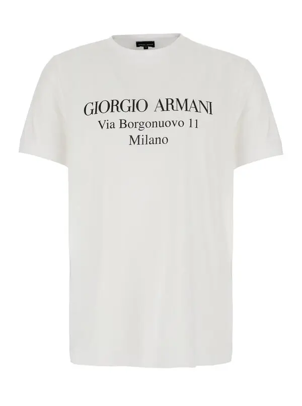 Giorgio Armani S Cotton Crew Neck T-shirt With Front Address Print