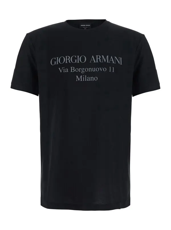 Giorgio Armani S Crew Neck Cotton T-shirt With Address Print - Black