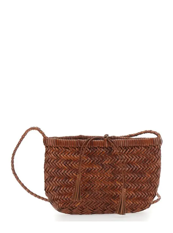 Dragon Diffusion Minsu Leather Crossbody Bag With Woven Motif, 22x12x5 Cm - Brown