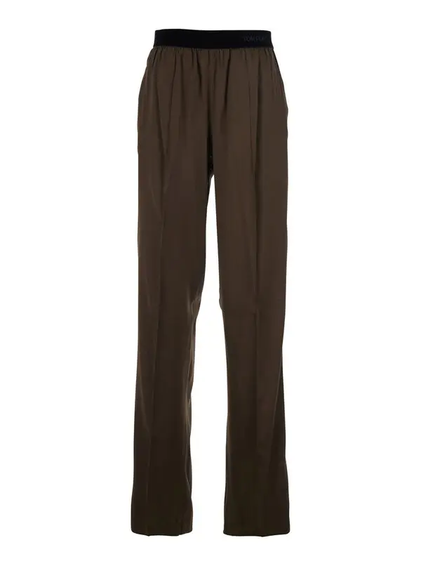 TOM FORD Stretch Silk Pants With Elastic Waist And Logo Lettering