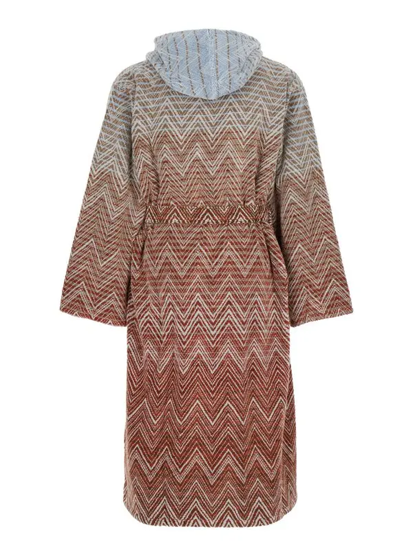 Missoni Hooded Zigzag Bathrobe In Cotton With Belt And Patch Pockets