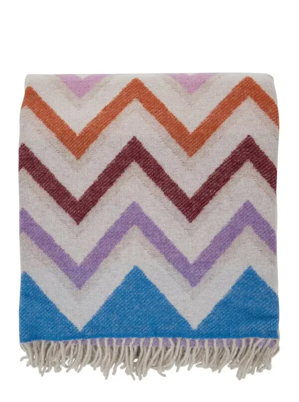 Missoni Wool Blend Blanket 130x190 Cm With Fringed Edge And Zigzag Motif - Multicolor