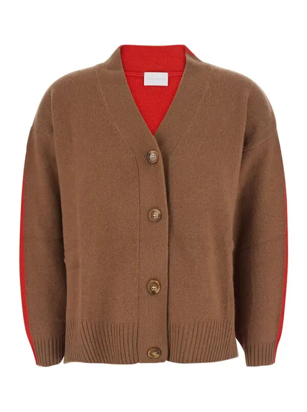 SOLOCASCMIR Bicolor V-neck Button-front Cardigan With Long Sleeves In Tech Jersey