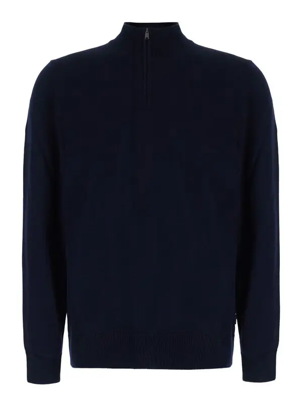 Hugo Boss Wool Half-zip Sweater With Ribbed Finishes