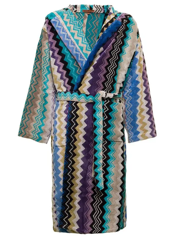 Missoni Giacomo Cotton Bathrobe With Zig Zag Pattern And Adjustable Waist Belt