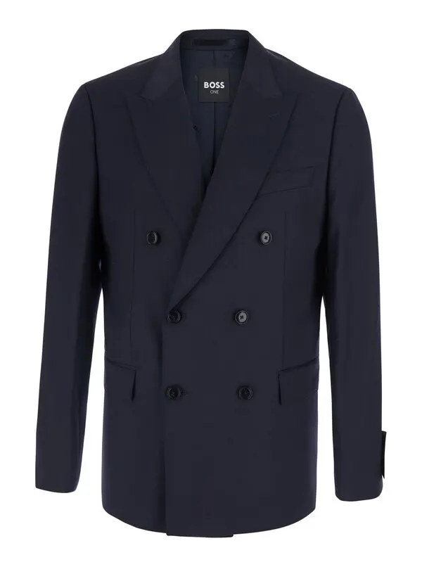 Hugo Boss Double-breasted Wool Jacket With Notched Lapels And Chest Pocket