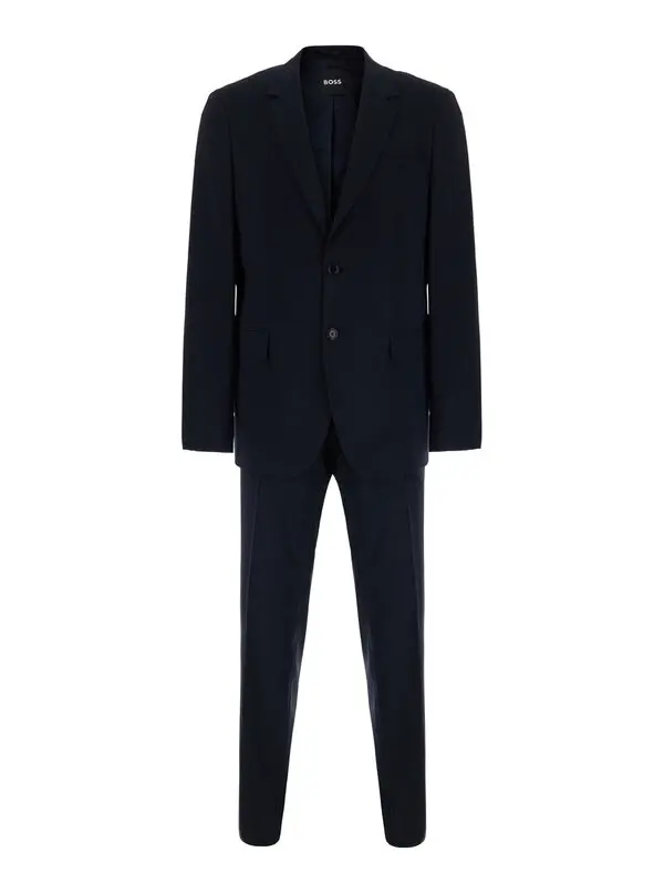 Hugo Boss Houston Notched Revers Stretch Wool Suit For - Blu