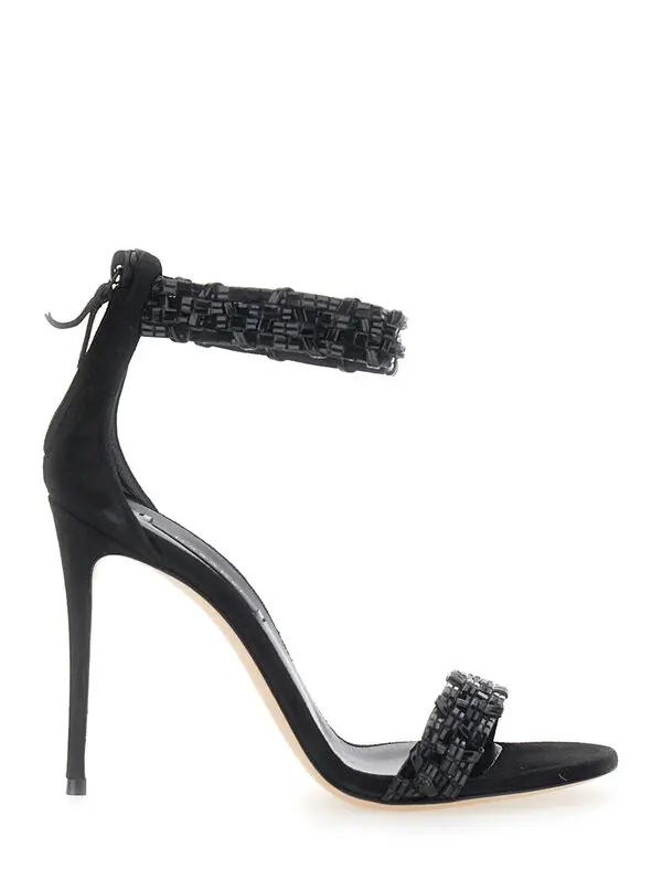 Casadei Heeled Sandals With Beaded Suede Details