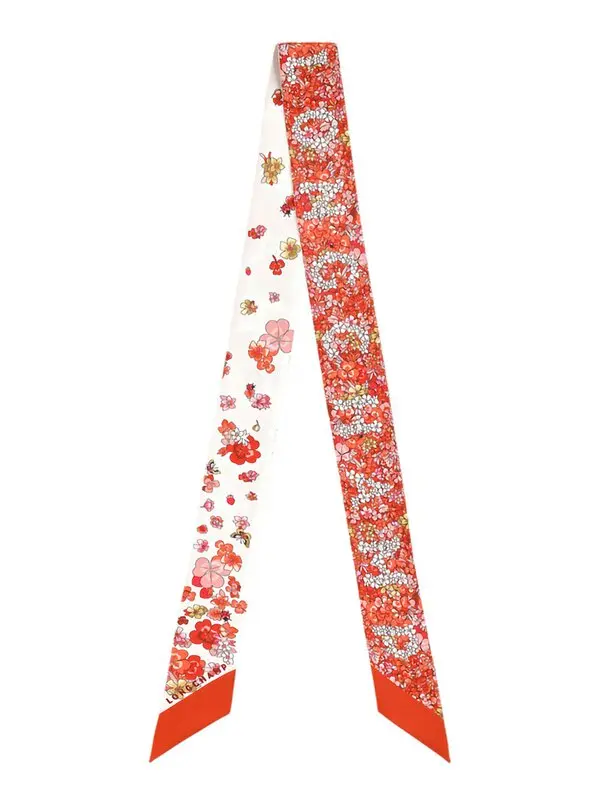 Longchamp Silk All-over Print Scarf With Logo Lettering, 90 X 90 Cm - Red