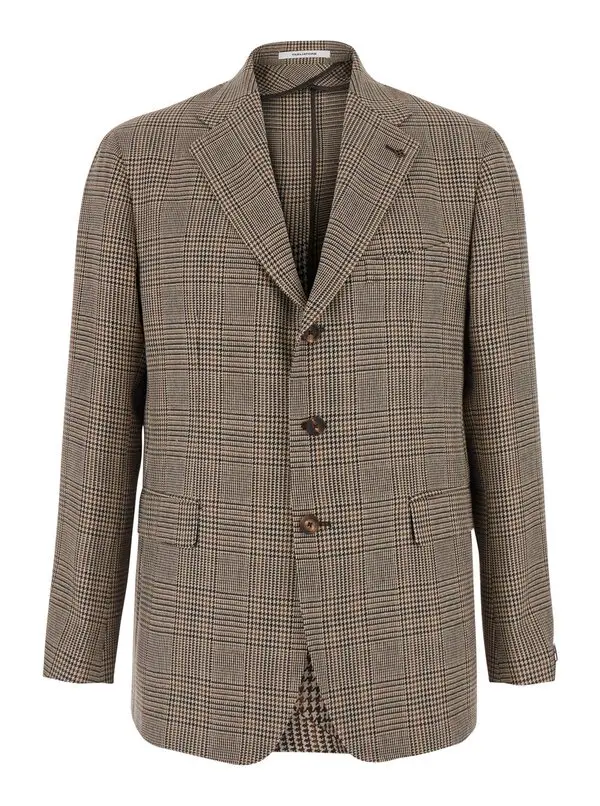 Tagliatore Houndstooth Wool Single-breasted Notched Revers Jacket For