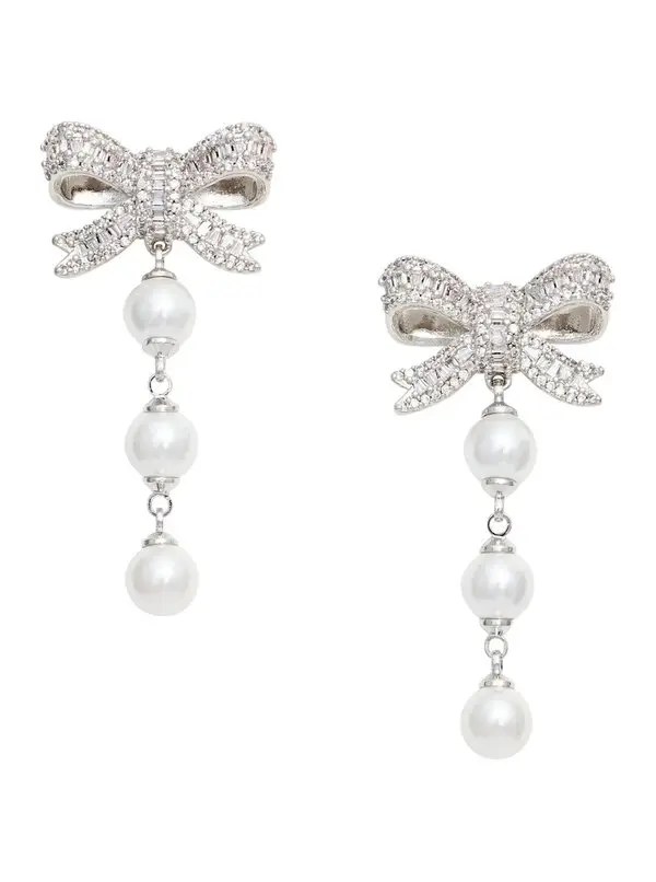 SELF-PORTRAIT Bow And Pearl Drop Earrings With Crystal Accents