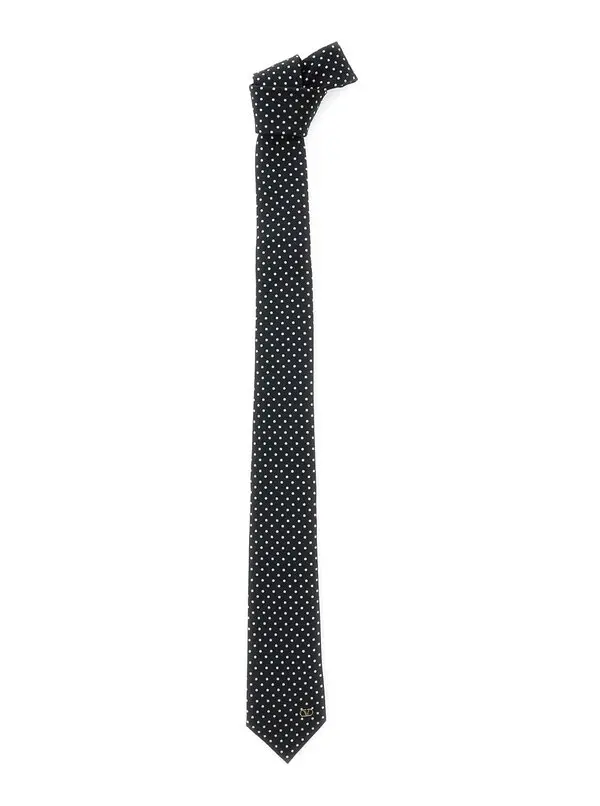 Valentino Garavani Silk Polka Dot Bow Tie With Vlogo Plaque - Black