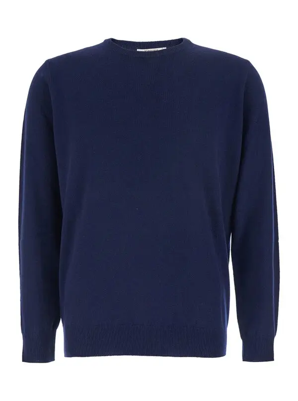 KANGRA Cashmere Crewneck Sweater With Ribbed Trims - Blu