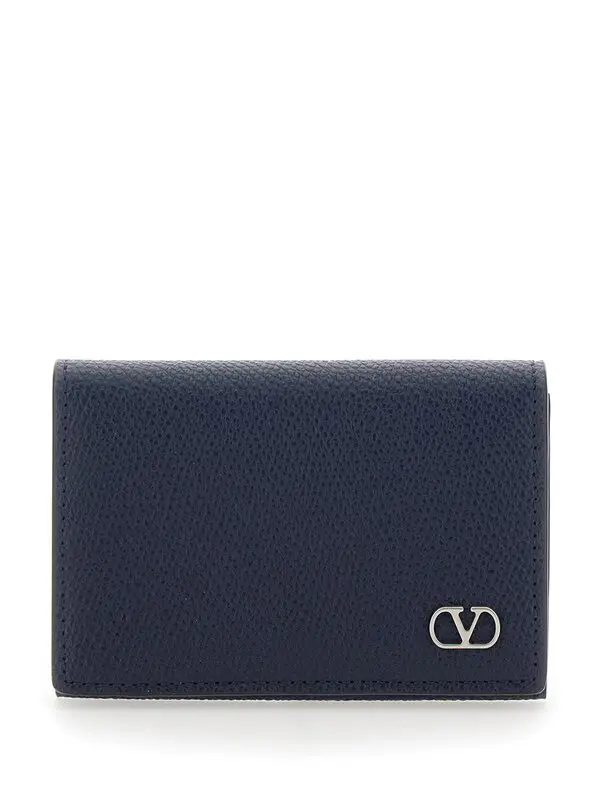 Valentino Garavani Grained Leather Card Holder With Vlogo Plaque, 8.5x11.5x2 Cm - Black