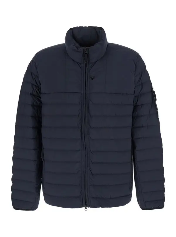 Stone Island High-collar Tech Fabric Down Jacket With Logo Patch On Sleeve