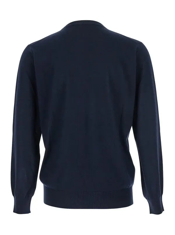 KANGRA Wool Crewneck Sweater With Ribbed Trims - Blu