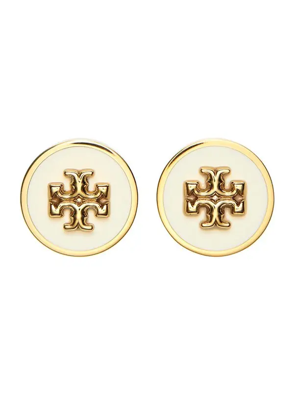 Tory Burch Circular Double T Motif Earrings In Brass Blend For - Metallic