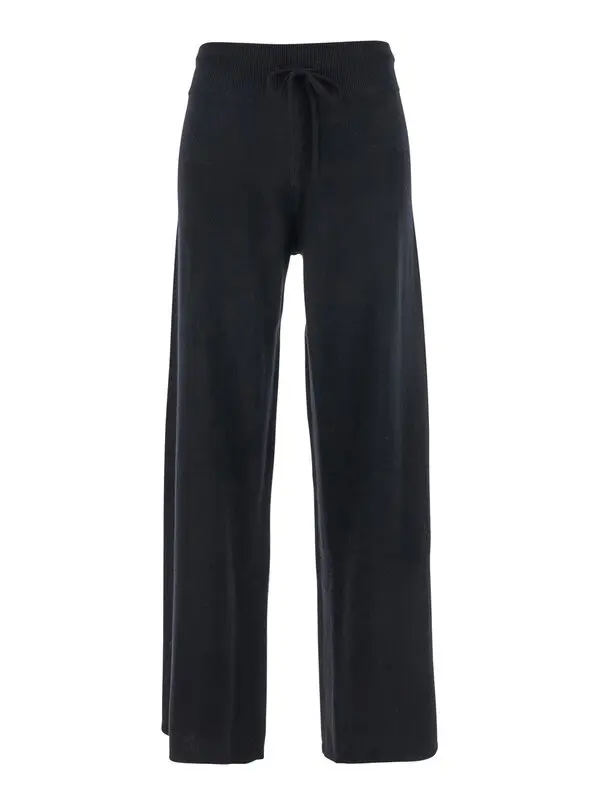 LISA YANG Cashmere Wide-leg Pants With Elastic Waist And Drawstring - Black
