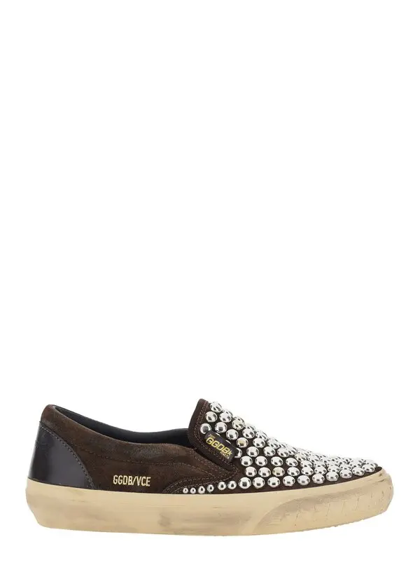 GOLDEN GOOSE Vce Suede Sneaker With Glossy Leather Details & Decorative Studs - Brown