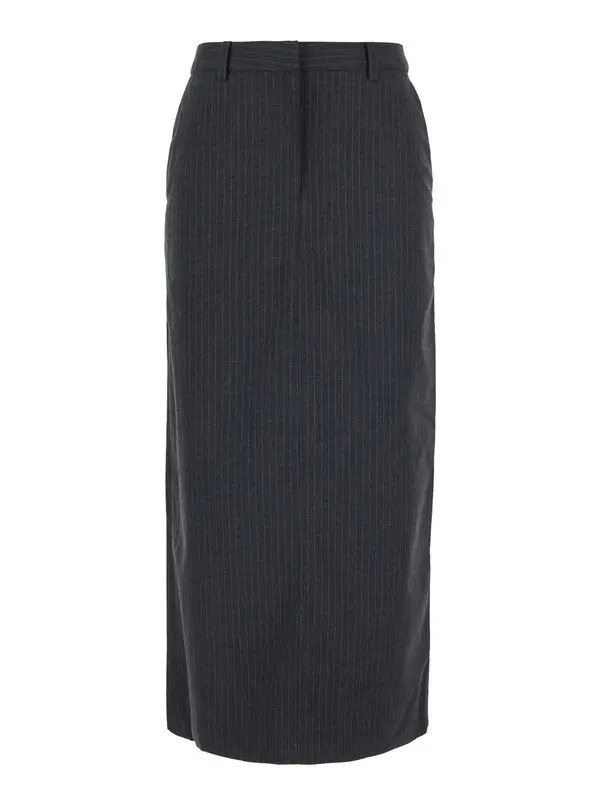 DUNST Tech Fabric Long Striped Skirt With High Waist And H-line Fit