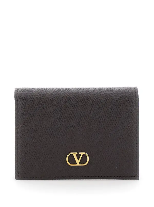 Valentino Garavani Leather Flap Wallet With Vlogo Front, 11.5 X 8.5 X 3 Cm - Brown