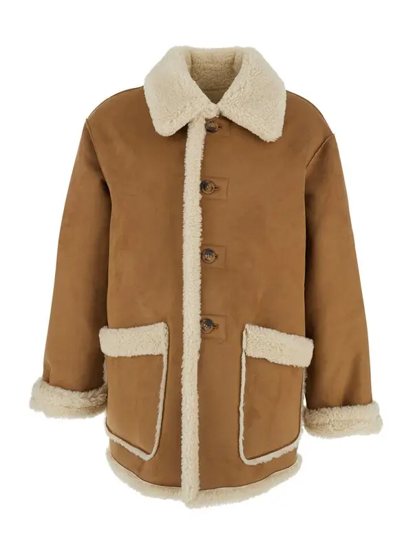 DUNST Reversible Ecofur Shearling Jacket With Classic Collar And Two Front Patch Pockets