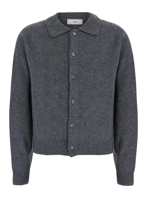 DUNST Ollared Knit Cardigan With V-neck, Button Front & Ribbed Hems