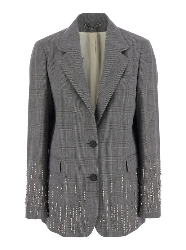 GOLDEN GOOSE Virgin Wool Single-breasted Blazer Jacket With Notched Revers And Crystal Check Motif