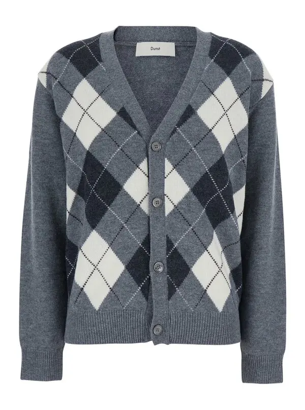 DUNST Argyle V-neck Wool Cardigan For