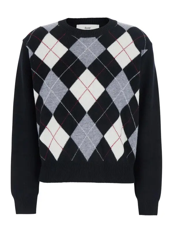 DUNST Argyle Crew Neck Sweater With Diamond Pattern