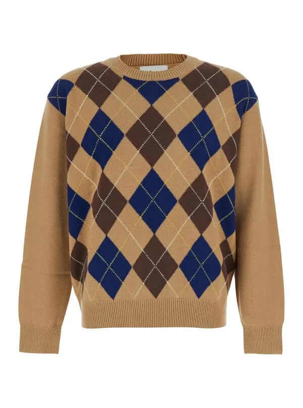 DUNST Argyle Diamond Wool Crew Neck Sweater