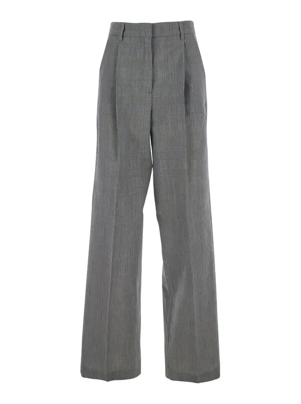 GOLDEN GOOSE Wide-leg Wool Trousers With All-over Prince Of Wales Print - Grey